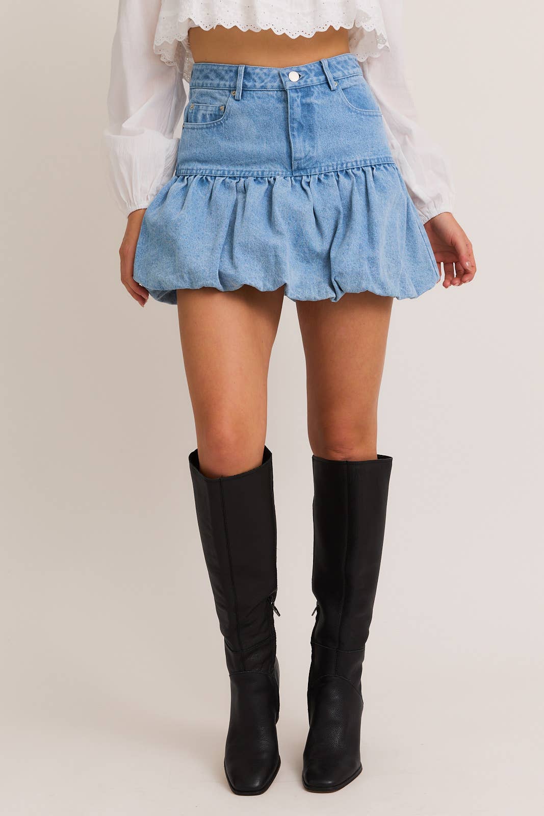 PUFF HEM DENIM MINI SKIRT – Talu’s Boutique